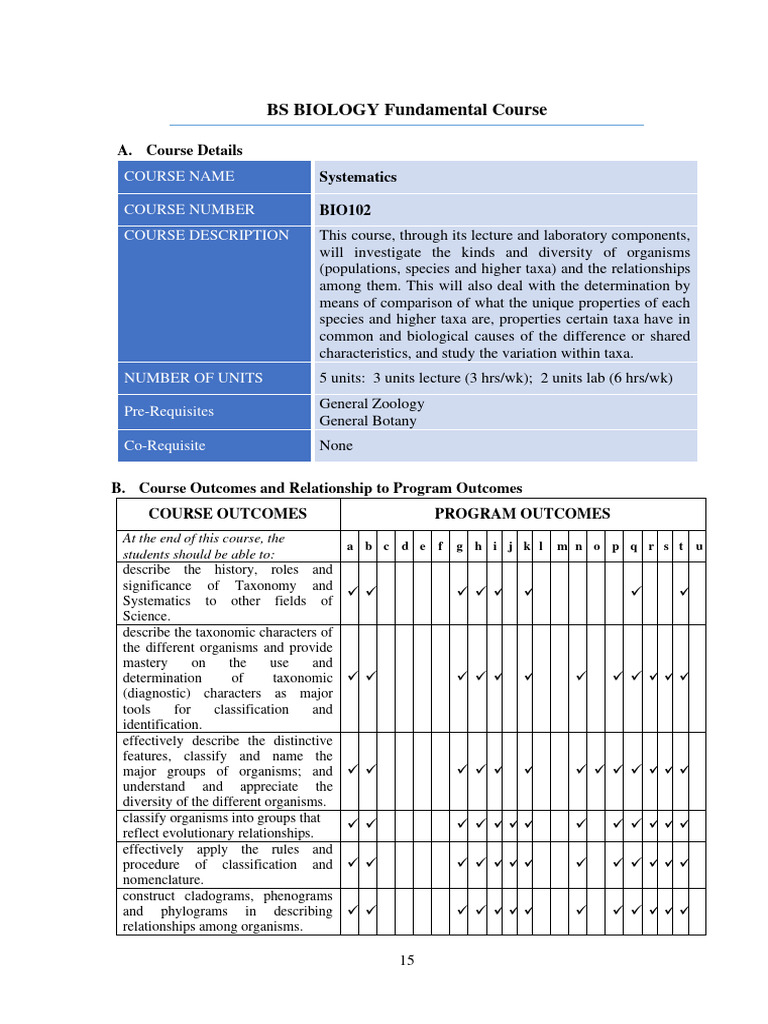 BIO102 General Systematics Syllabus PDF | PDF