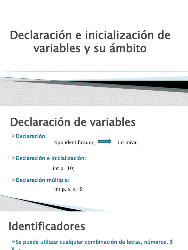 Presentacion Declarar Inicializar Variables | PDF | Variable (informática) | Ciencias de la ...