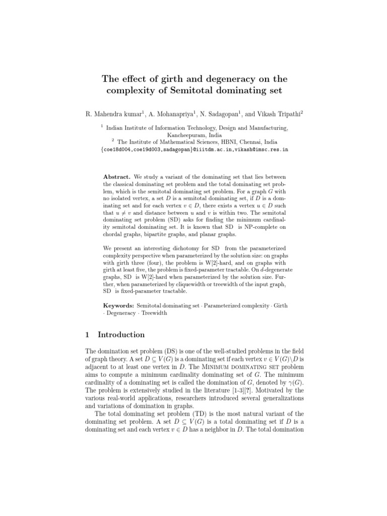 Semitotal Dominating Set Pdf Computational Complexity Theory Vertex Graph Theory 