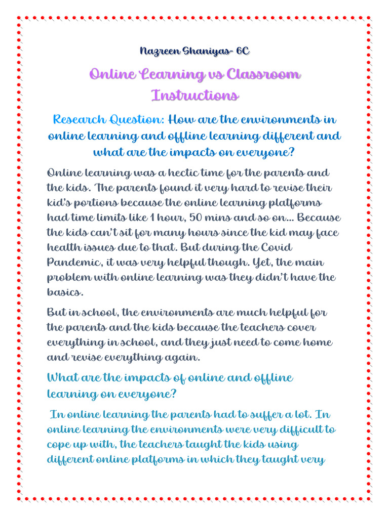 Online Learning Vs Classroom Instructions | PDF | Learning ...