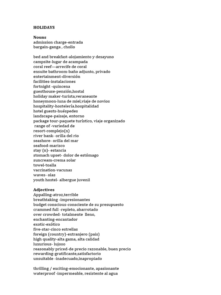 Holidays Vocabulary Guide | PDF