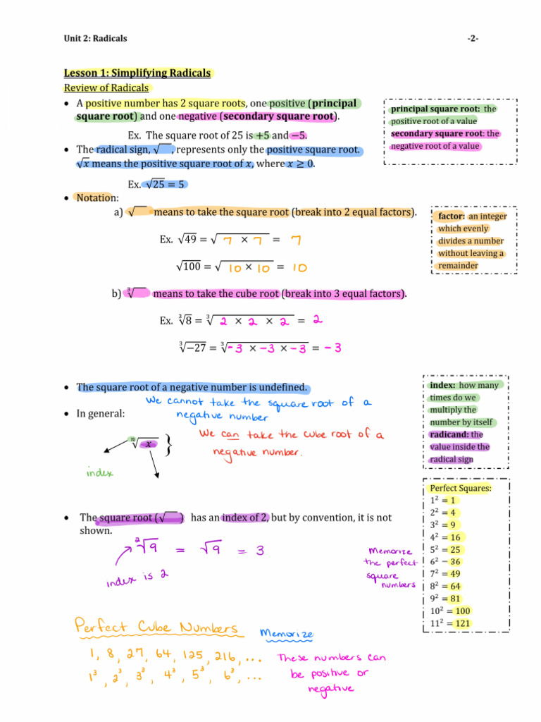 Radicals Lesson 1 With Videos PDF | PDF