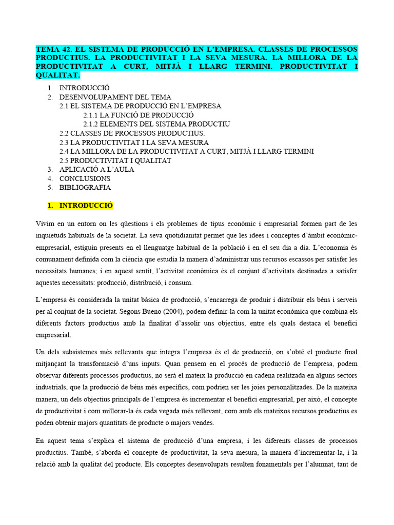 Bàsic Empresa 42. El Sistema de Producció en L - Empresa. | PDF