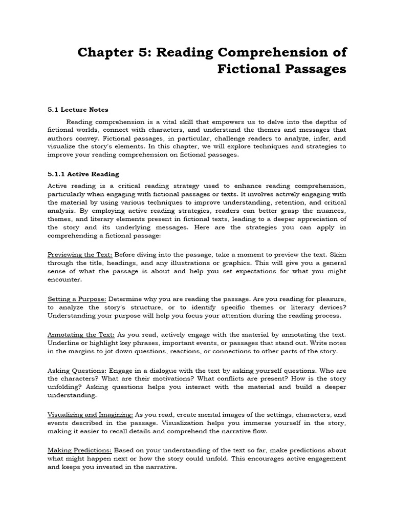 Session 5 - Reading Comprehension of Fictional Passages | PDF