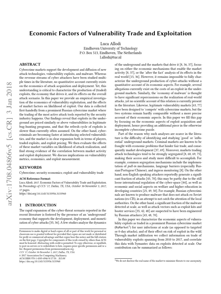 Economic Factors of Vulnerability Trade and Exploitation: Luca Allodi | PDF