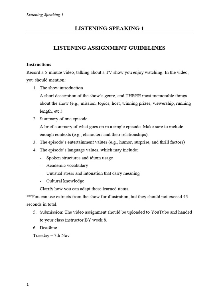 ESL Listening & Speaking Tasks | PDF