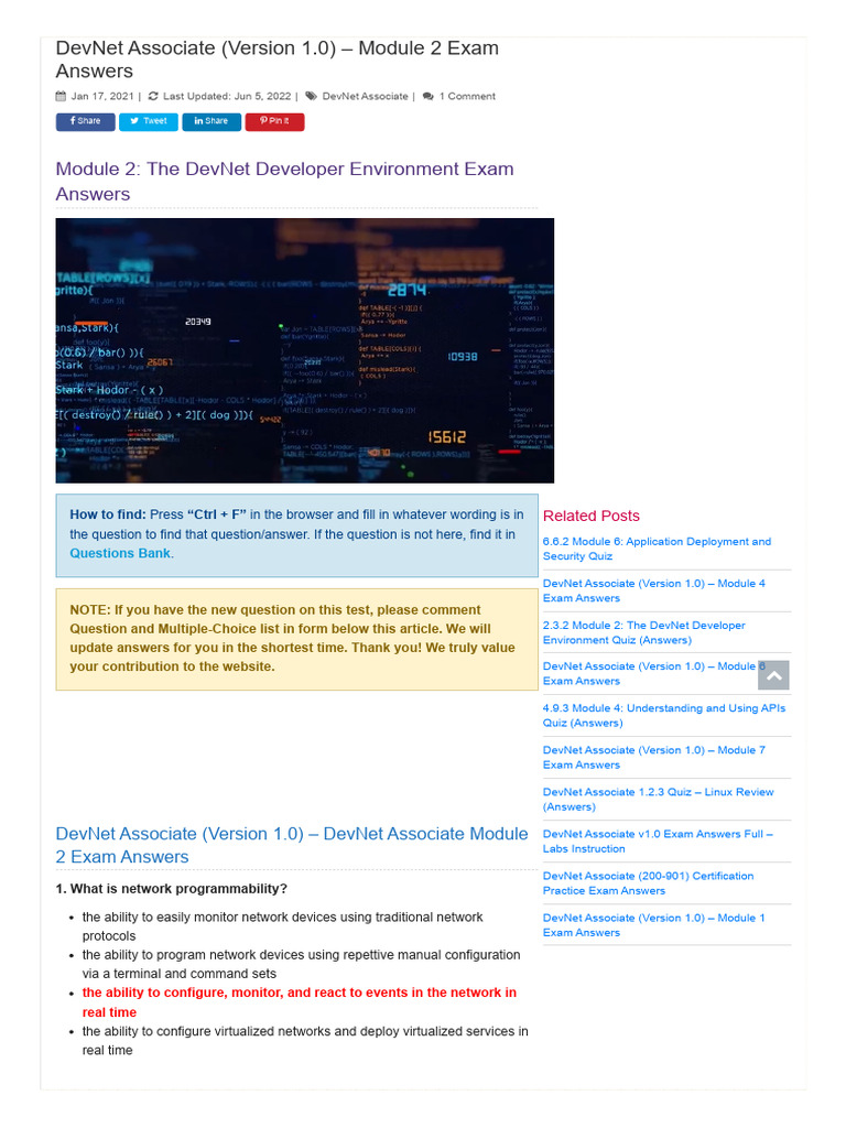 DevNet Associate (Version 1.0) - Module 2 Exam Answers PDF | PDF DevNet Associate (Version 1.0) - Module 2 Exam Answers PDF | PDF