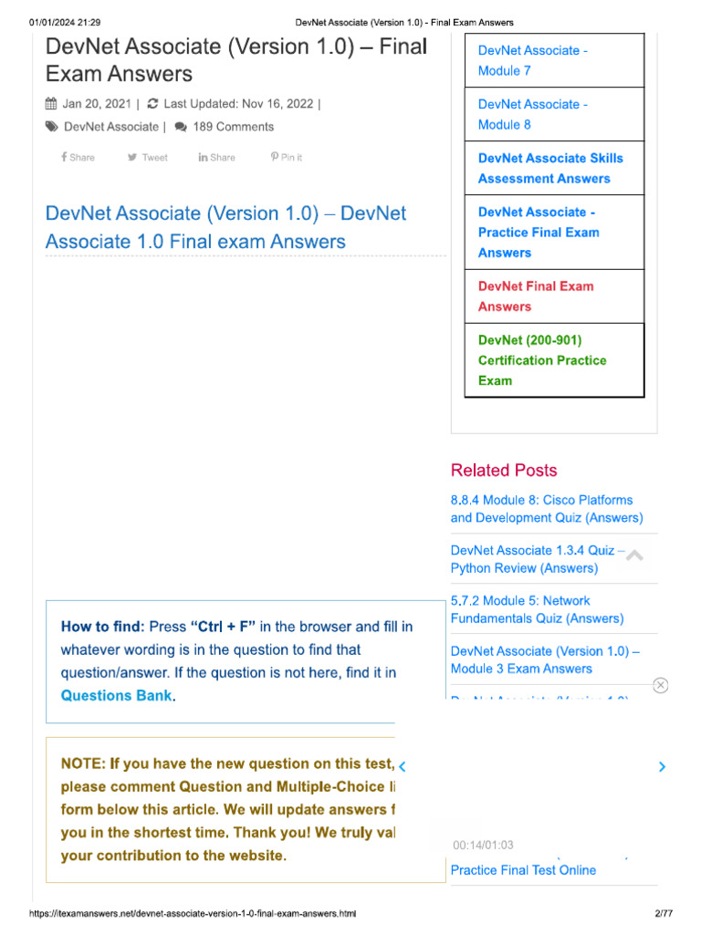 DevNet Associate (Version 1.0) - Final Exam Answers PDF | PDF DevNet Associate (Version 1.0) - Final Exam Answers PDF | PDF