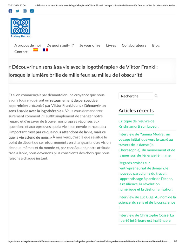 « Découvrir un sens à sa vie avec la logothérapie » de Viktor Frankl ...