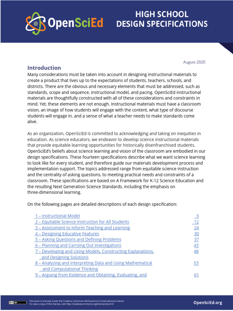 OpenSciEd High School Design Specifications PDF | PDF | Science | Experience