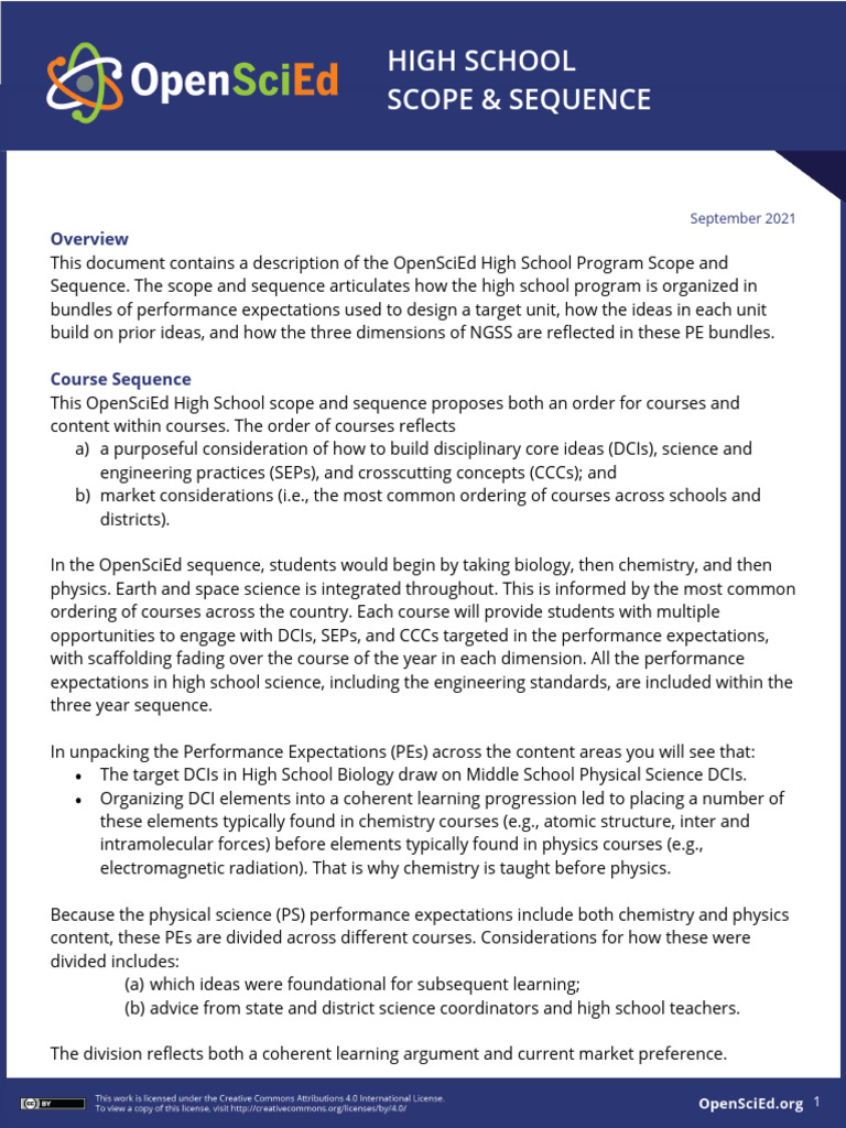 OpenSciEd High School Scope Sequence September 2021 PDF | PDF | Force ...