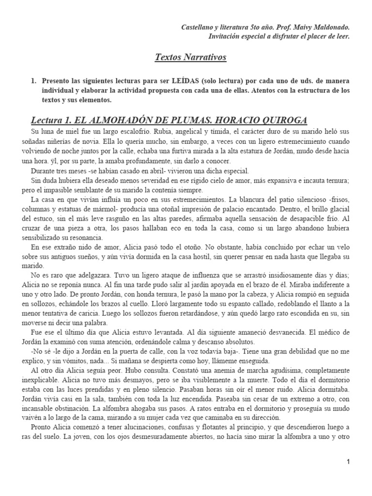 Castellano y Literatura 5to Año Lecturas | PDF