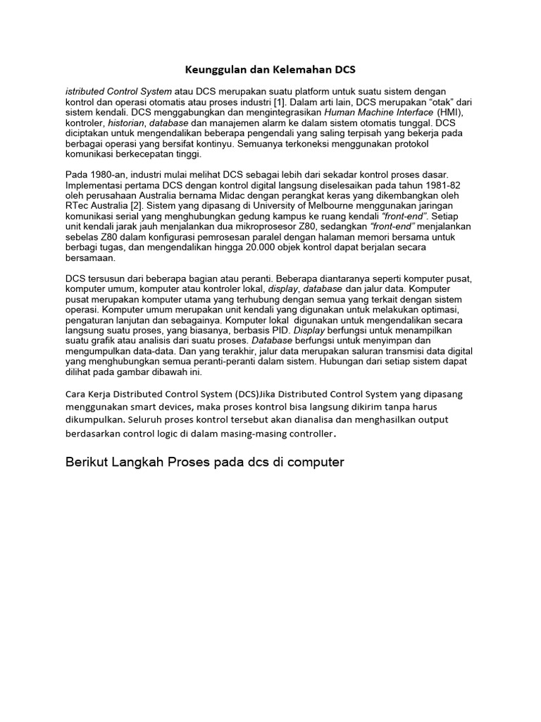 Keunggulan Dan Kelemahan DCS | PDF