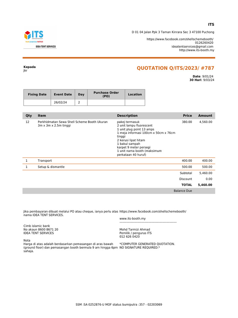 Quotation Booth 787 | PDF