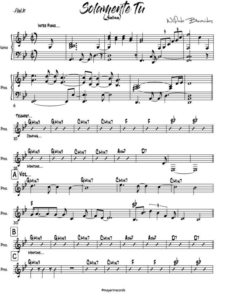 Solamente Tu - Piano | PDF