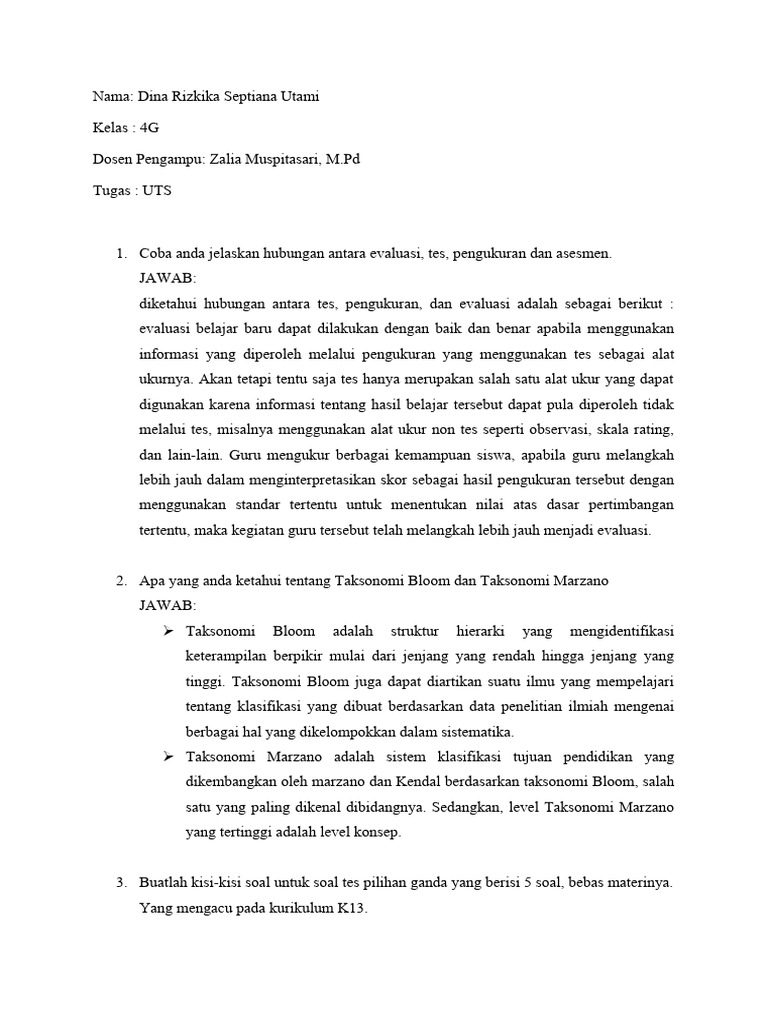 UTS Evaluasi Pembelajaran SD | PDF | Seni & Disiplin Bahasa | Kajian Bahasa Asing