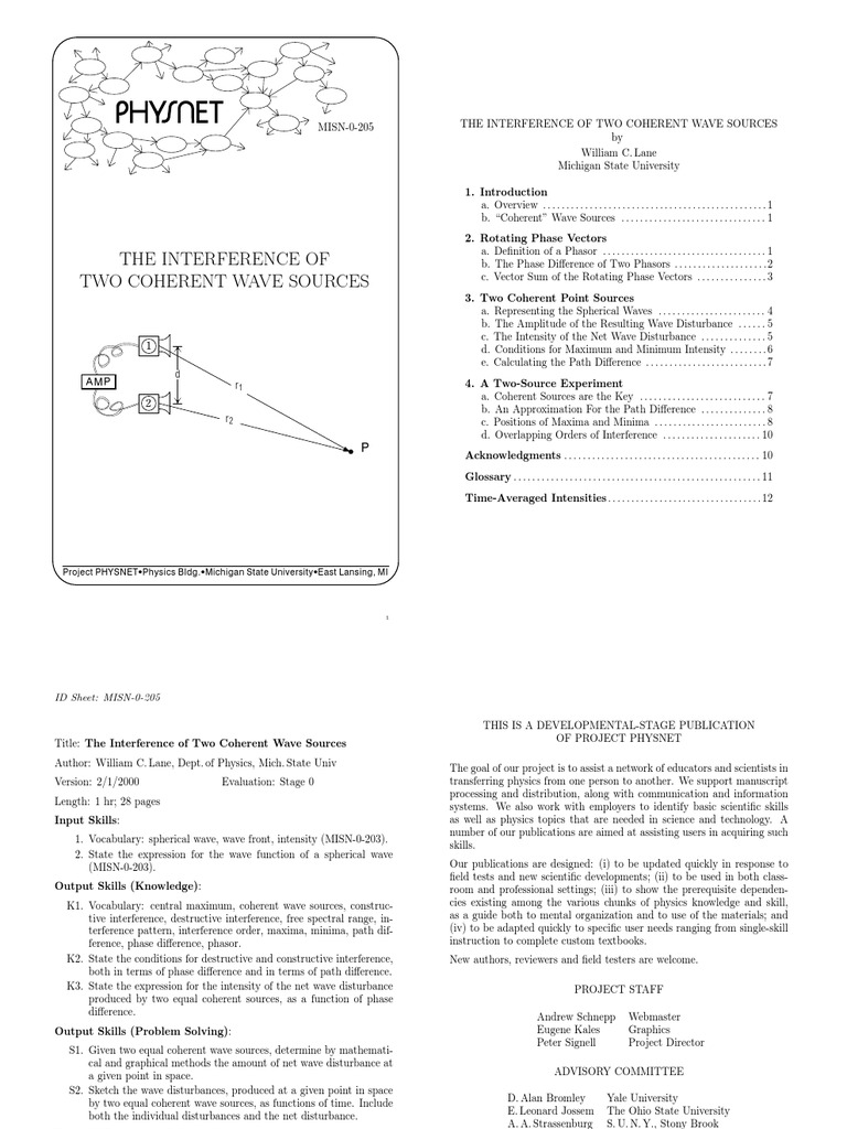 The Interference of Two Coherent Wave Sources | PDF | Interference ...