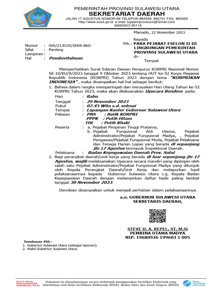 Pemberitahuan Upacara Hut Korpri Ke-52 | PDF