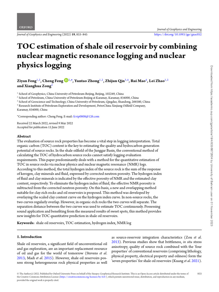 TOC Estimation of Shale Oil Reservoir by Combining | PDF