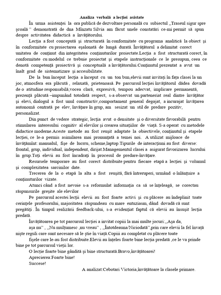 Analiza Verbala A Lectiei Asistate | PDF