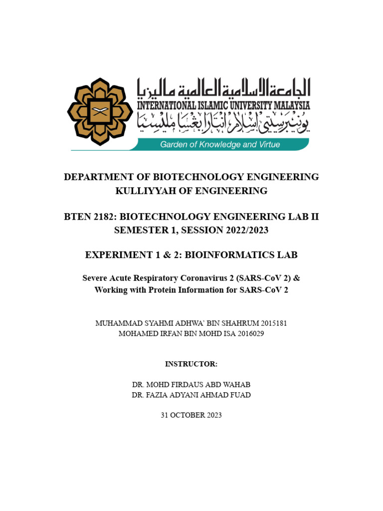 Experiment 1 & 2 - Bioinformatics Lab | PDF | Bioinformatics | Virus