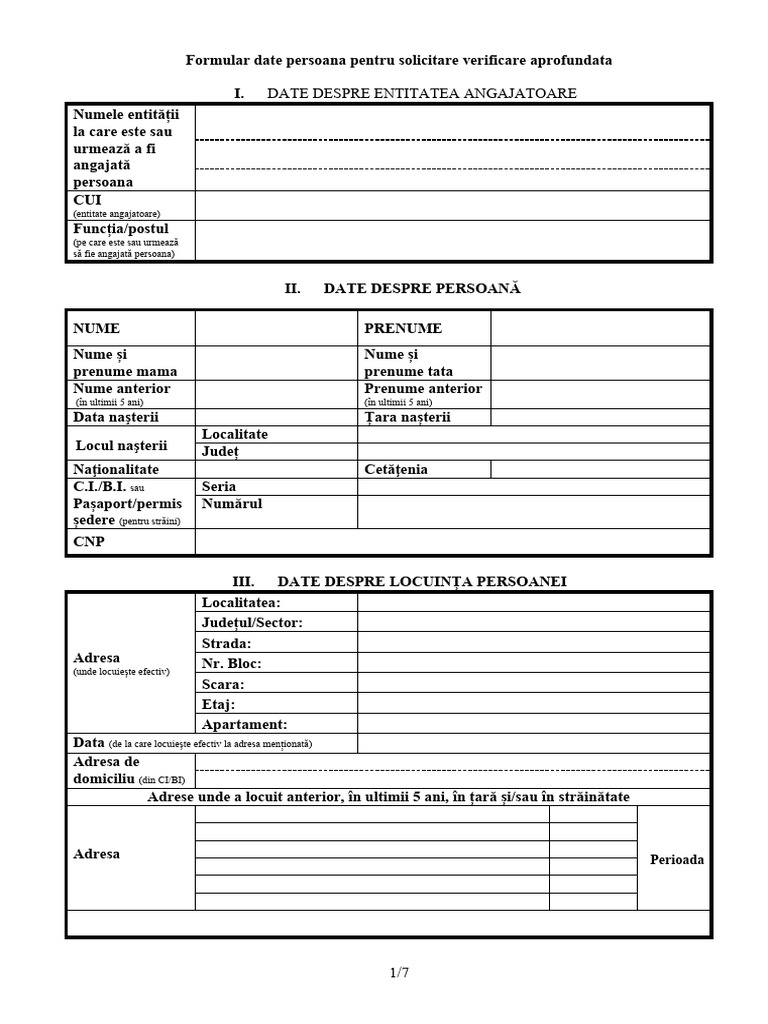 Formular Date Persoana PTR Solicitare Verificare Aprofundata - VAA 3 | PDF