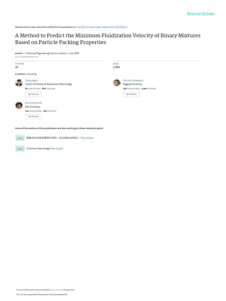 A Method To Predict The Minimum Fluidization | PDF | Fluidization | Fluid Dynamics