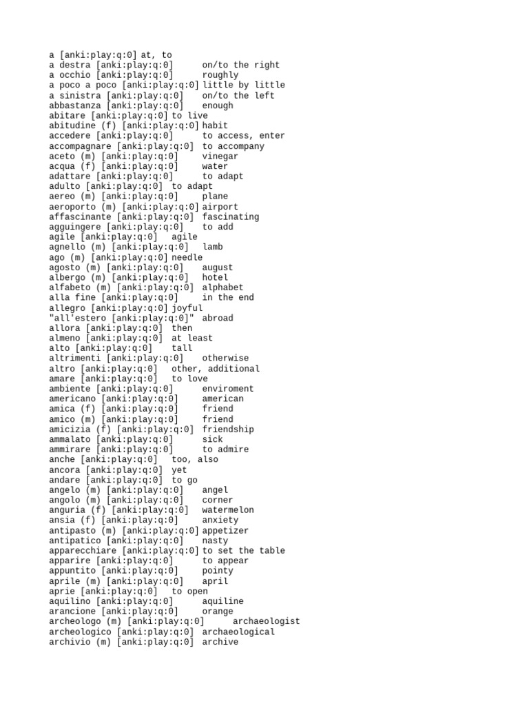 Italian Vocabulary Reference Guide | PDF | Foreign Language Studies
