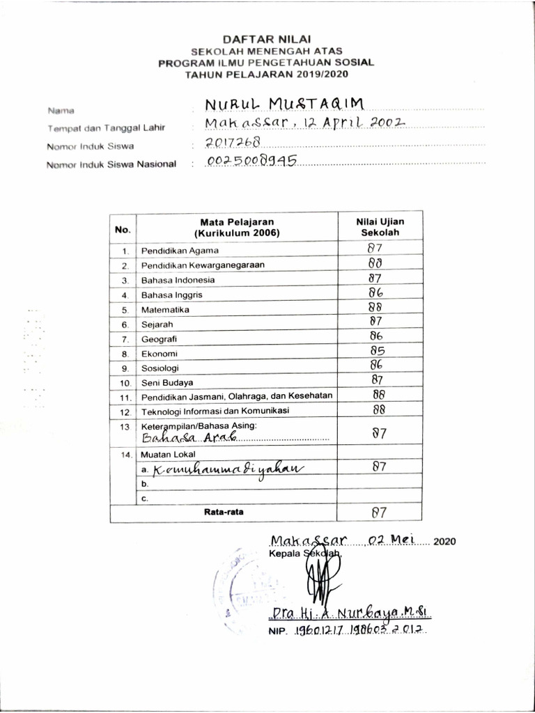 TRANSKRIP NILAI (1) - Compressed | PDF