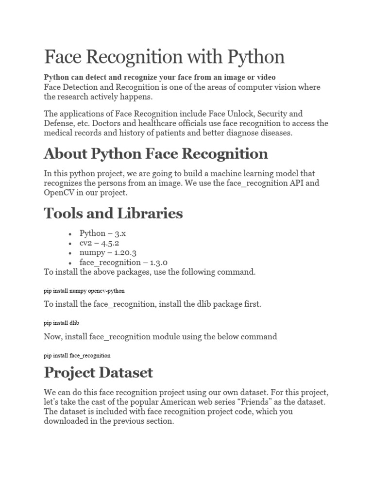 Face Recognition With Python | PDF | Python (Programming Language ...