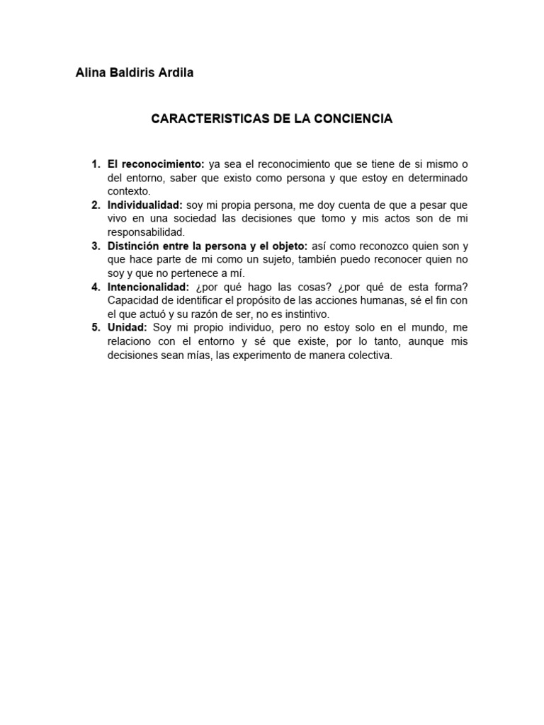 Caracteristicas de La Conciencia | PDF