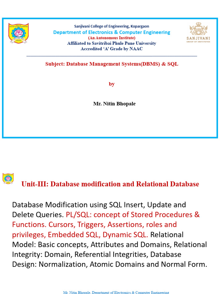 DBMS Unit 3 | PDF | Relational Model | Pl/Sql