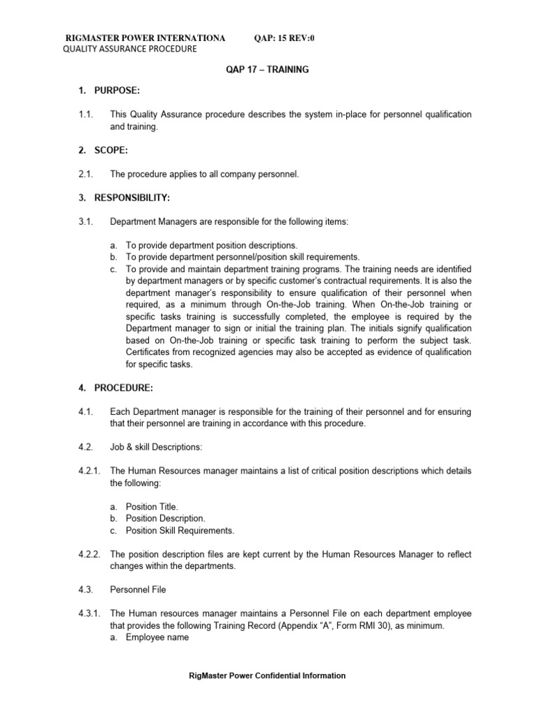 QAP 17 - Training | PDF | Quality Assurance | Human Resource Management