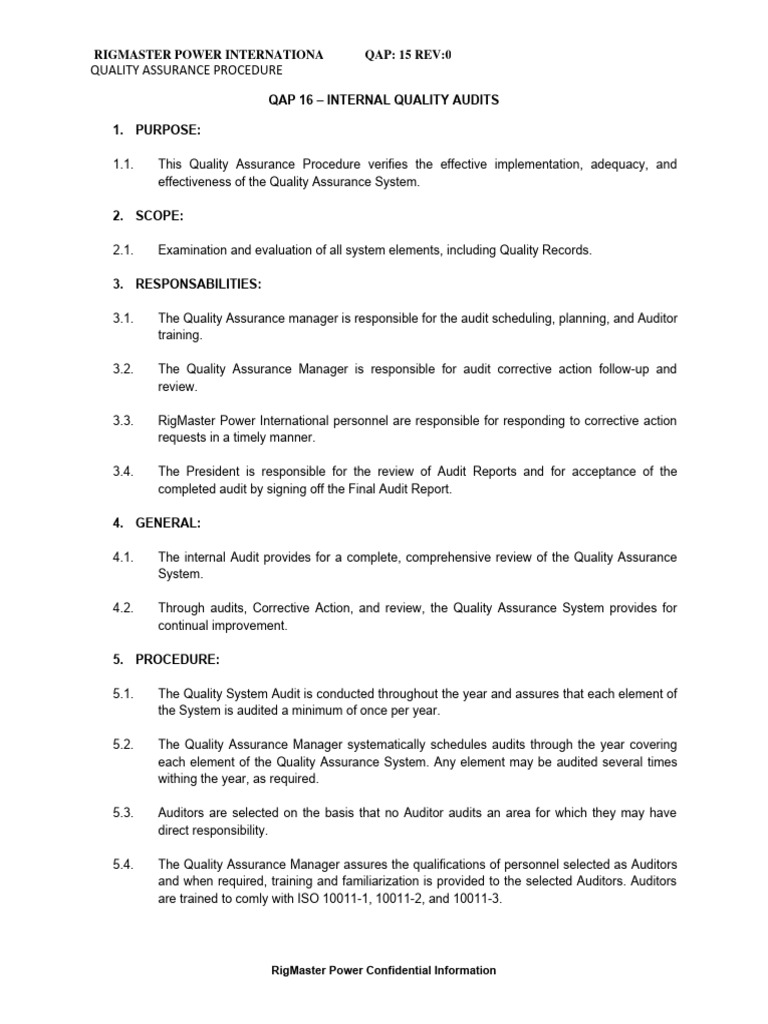 QAP 16 - Internal Quality Audits | PDF | Audit | Quality Assurance