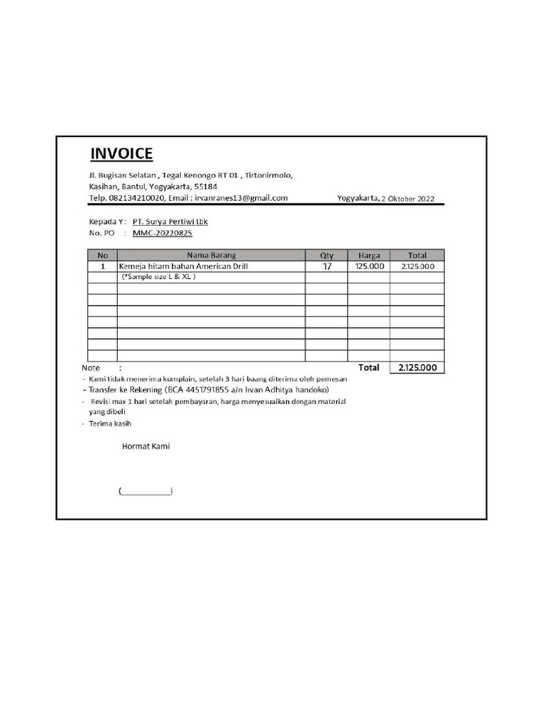 Invoice - Pt. Surya Pertiwi TBK | PDF