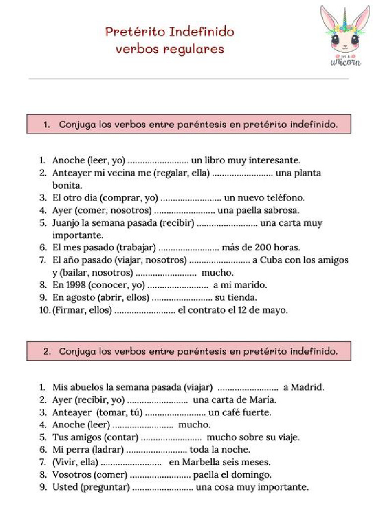 10-Preterito Indefinido Ejercicios | PDF