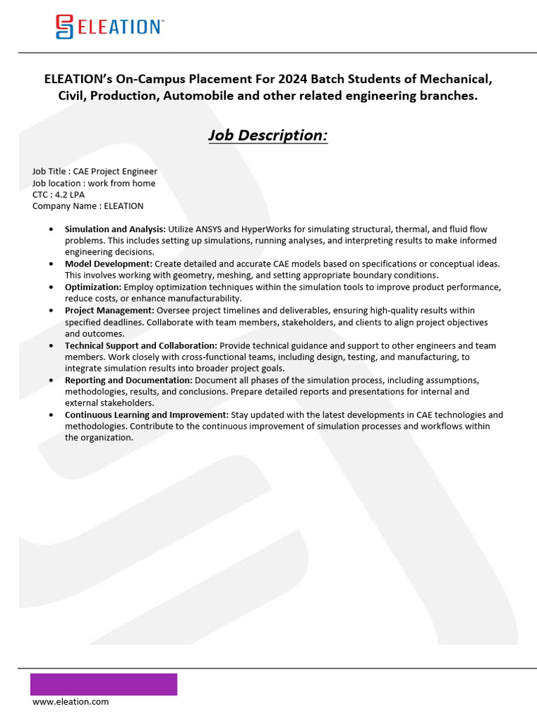 CAE Project Engineer Position at Eleation | PDF | Art | Computers
