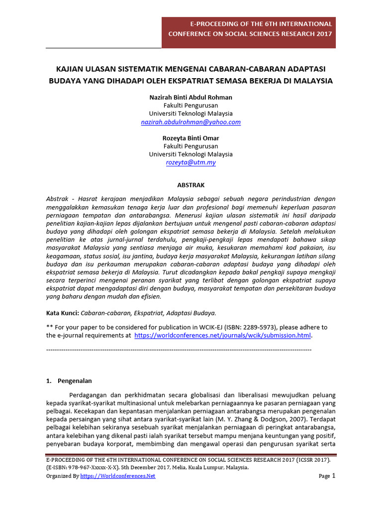 Kajian Ulasan Sistematik Mengenai Cabaran-Cabara Adaptasi Budaya Yang Dihadapi Oleh Ekspatriat ...
