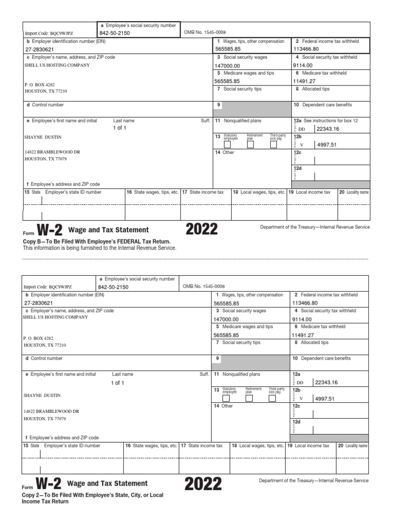 Wage and Tax Statement: OMB No. 1545-0008 | PDF | Irs Tax Forms ...