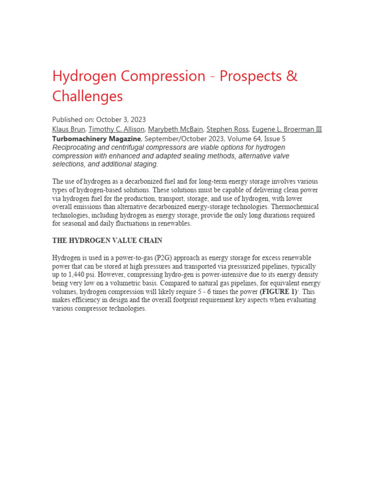 Hydrogen Compression | PDF