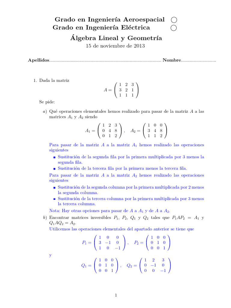 Ejercicios Algebra Lineal | PDF