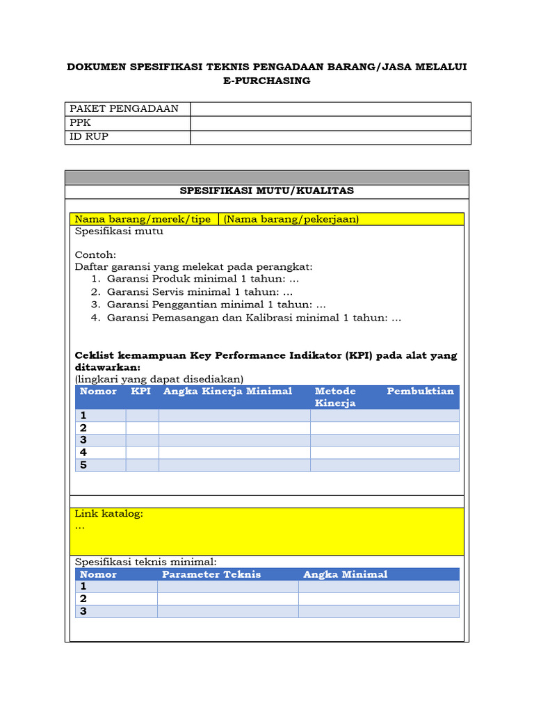 Form 4 Spesifikasi Teknis E-Purchasing | PDF