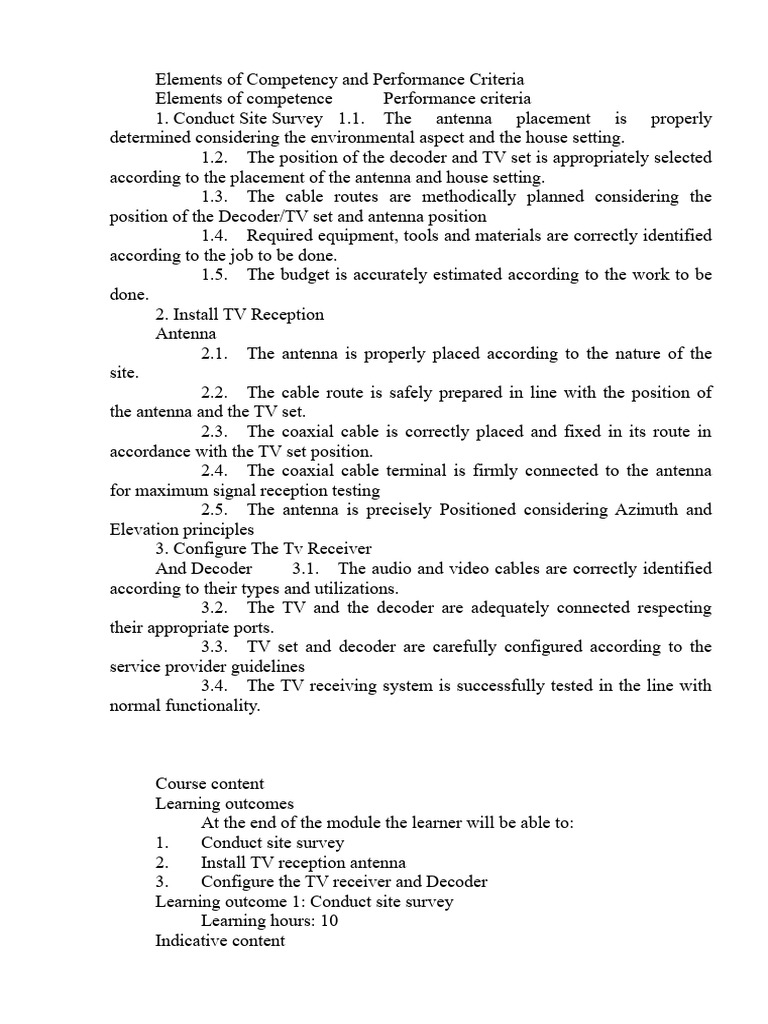 Television Reception System Course Plan | PDF