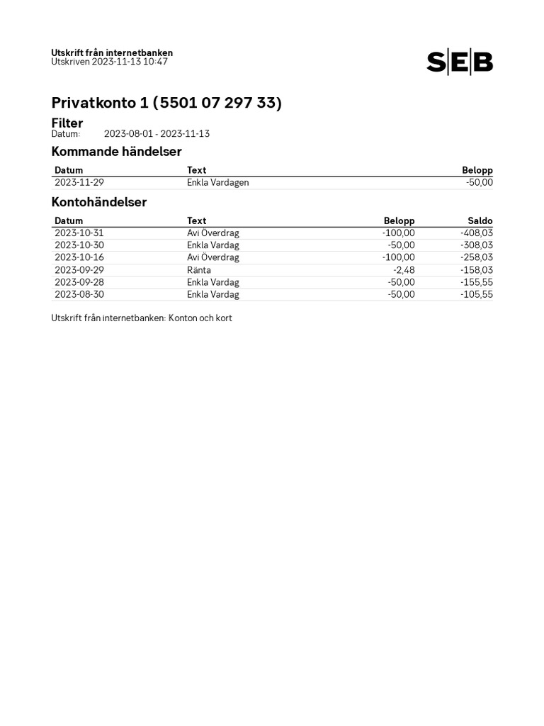 SEB Utskrift 3 | PDF