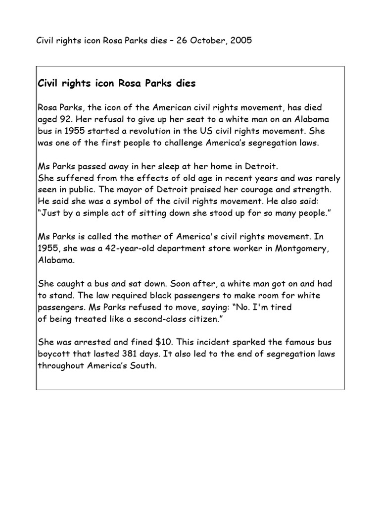 Rosa Parks Worksheet | PDF