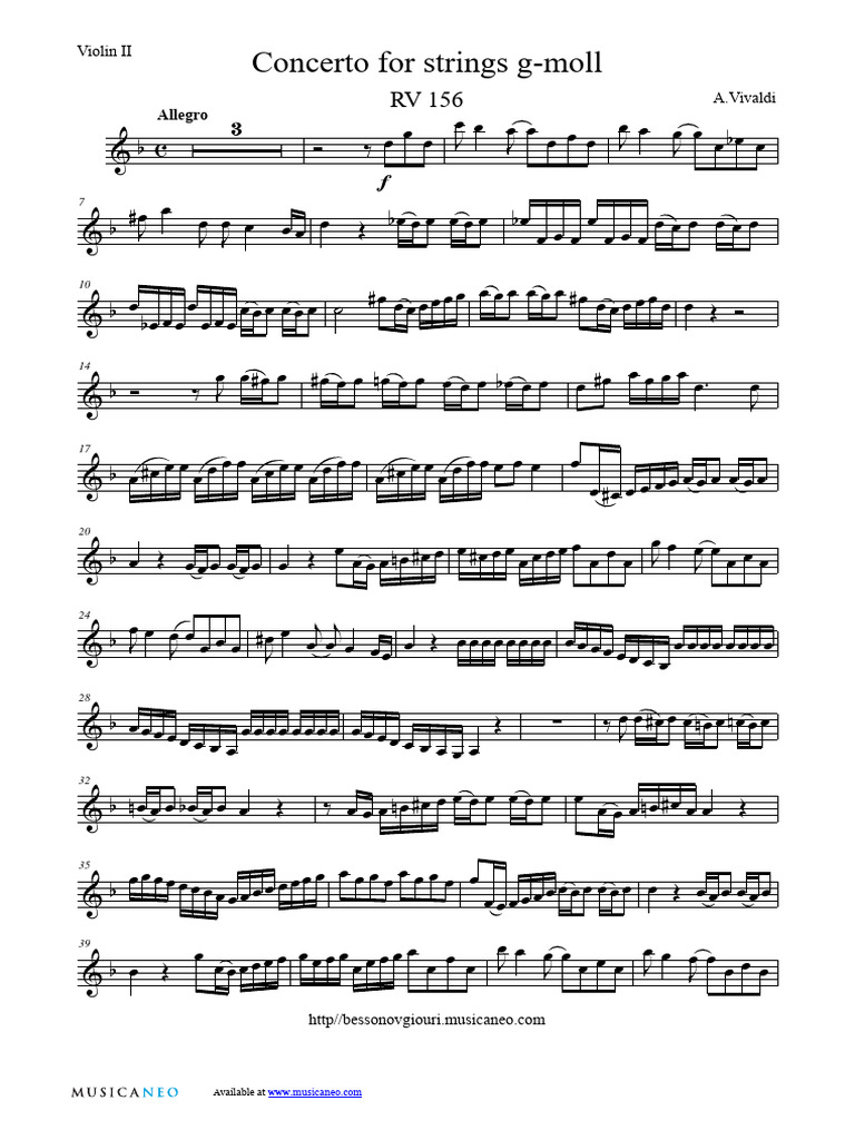 Vivaldi - String Concerto - RV 156 - Violin II | PDF