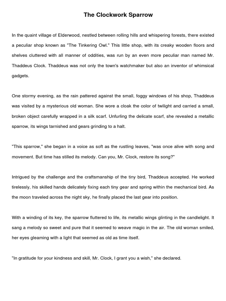 The Clockwork Sparrow Story | PDF | Art | Poetry