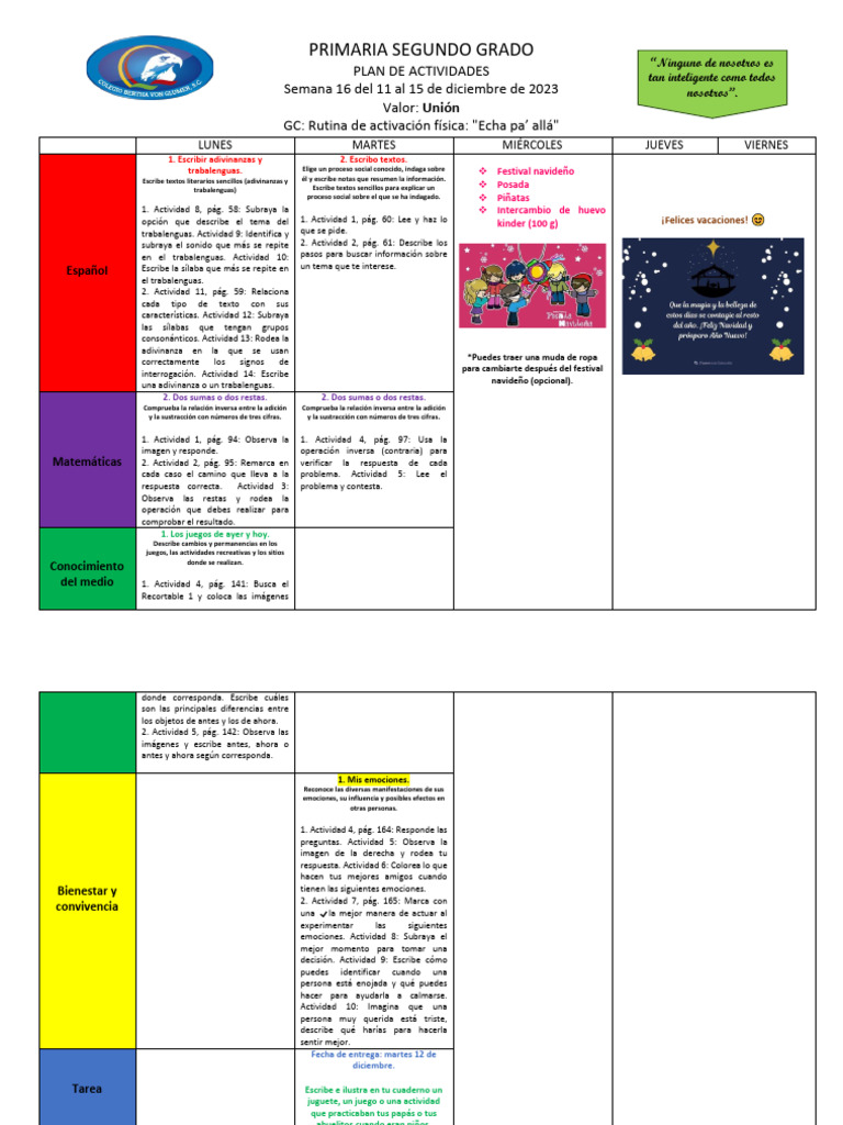 Actividades Primaria 2° Grado - Semana 16 | PDF