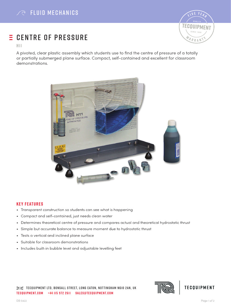 H11 Centre of Pressure Datasheet | PDF | Weight | Pressure