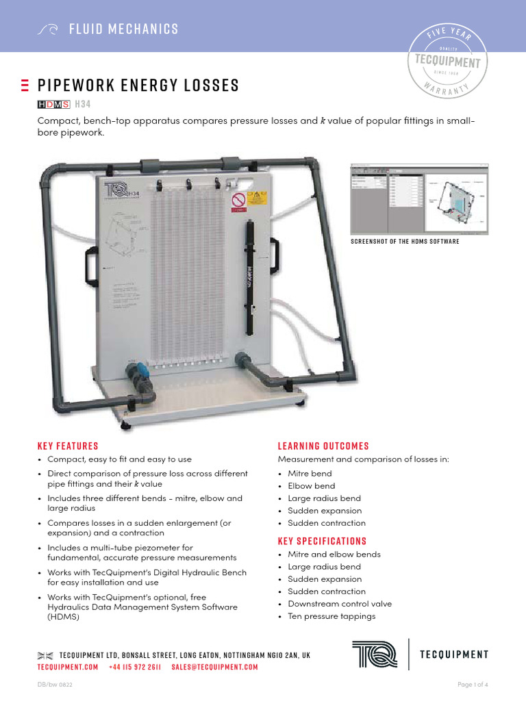 H34 Pipework Energy Losses Datasheet | PDF | Pipe (Fluid Conveyance ...